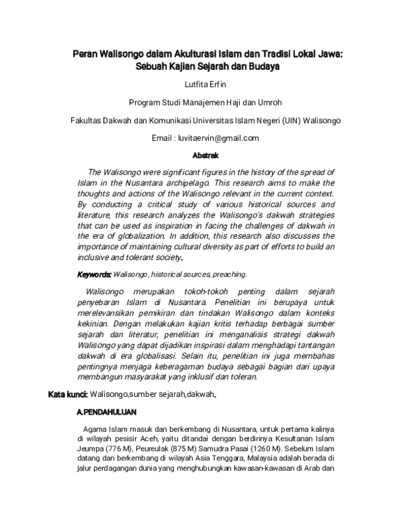 (PDF) Peran Walisongo dalam Akulturasi Islam dan Tradisi Lokal Jawa.Lutfita032(1)
