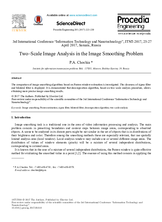 (PDF) Two–Scale Image Analysis in the Image Smoothing Problem