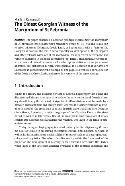 (PDF) The Oldest Georgian Witness of the Martyrdom of St Febronia