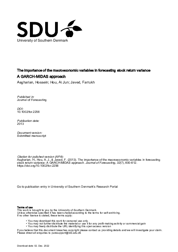 Pdf The Importance Of The Macroeconomic Variables In Forecasting Stock Return Variance A