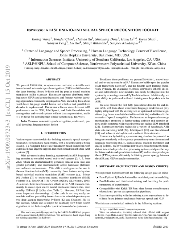 (PDF) Espresso: A Fast End-to-End Neural Speech Recognition Toolkit
