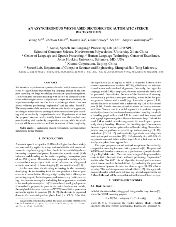 (PDF) An Asynchronous WFST-Based Decoder for Automatic Speech Recognition