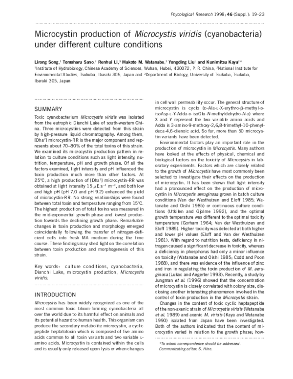 (PDF) Microcystin production of Microcystis viridis (cyanobacteria ...
