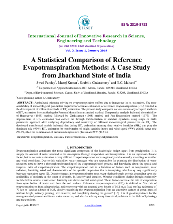 (PDF) A Statistical Comparison of Reference Evapotranspiration Methods ...