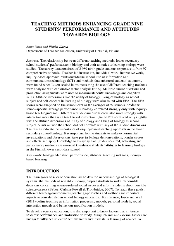 (PDF) Teaching methods enhancing grade nine students’ performance and ...