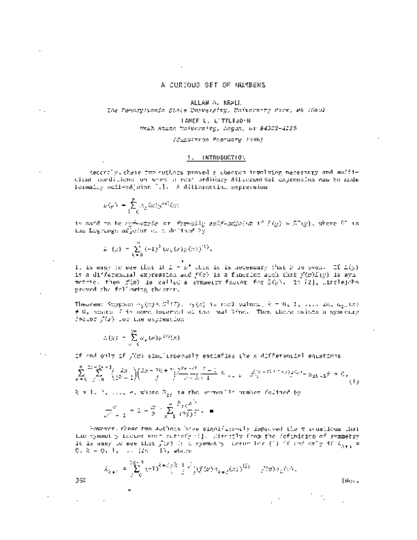 (PDF) A curious set of numbers