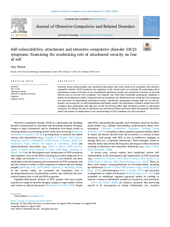 (PDF) Self-vulnerabilities, attachment and obsessive compulsive ...