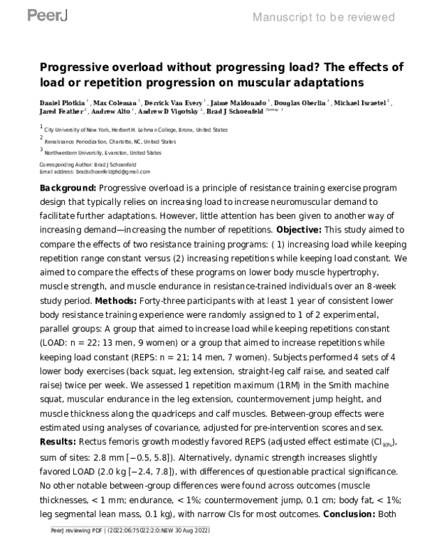 (PDF) Peer Review #2 of "Progressive overload without progressing load ...