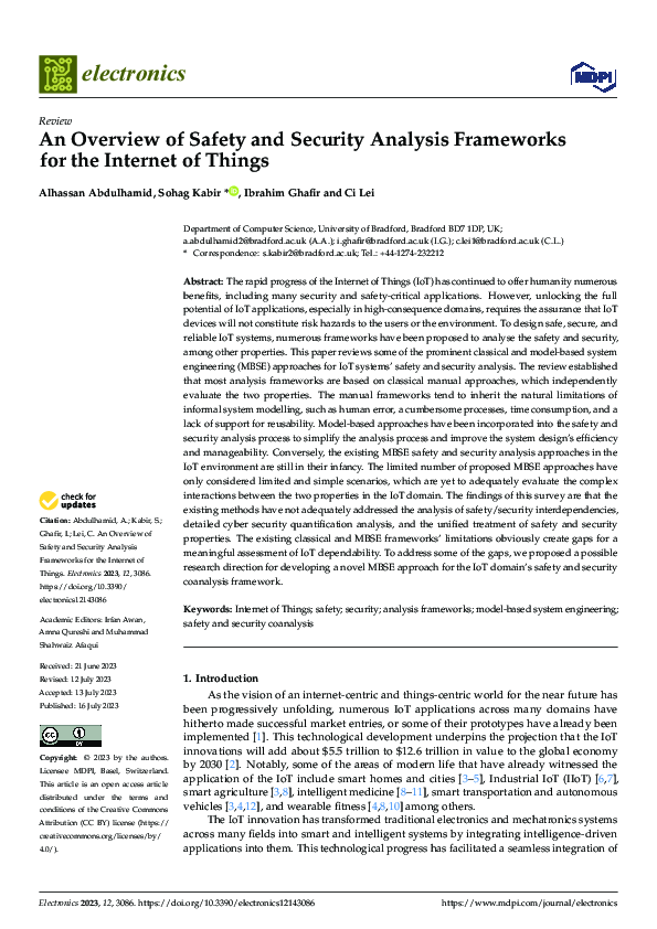 (PDF) An Overview of Safety and Security Analysis Frameworks for the Internet of Things