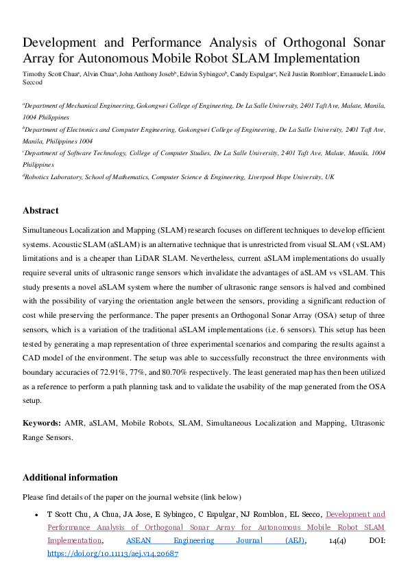 (PDF) Development and Performance Analysis of Orthogonal Sonar Array for Autonomous Mobile Robot ...