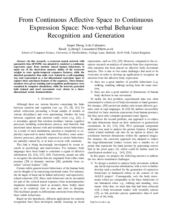 (PDF) From continuous affective space to continuous expression space: Non-verbal behaviour ...