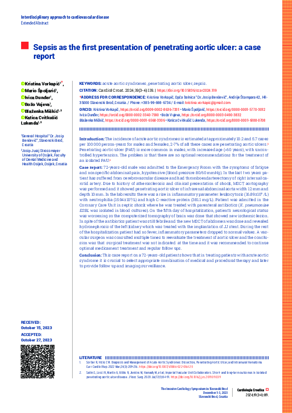 (PDF) Sepsis as the first presentation of penetrating aortic ulcer: a ...