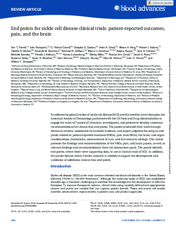 (PDF) End points for sickle cell disease clinical trials: renal and cardiopulmonary, cure, and ...