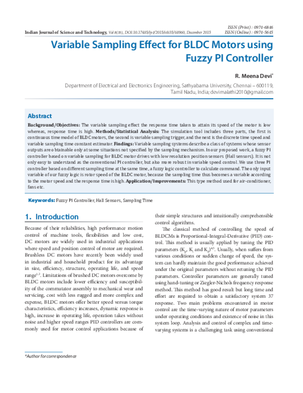 Pdf Variable Sampling Effect For Bldc Motors Using Fuzzy Pi Controller