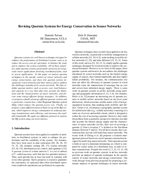 (PDF) Revising Quorum Systems for Energy Conservation in Sensor Networks