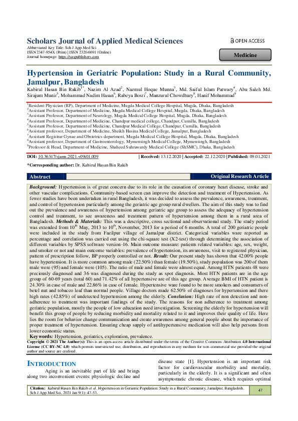 (PDF) Hypertension in Geriatric Population: Study in a Rural Community ...