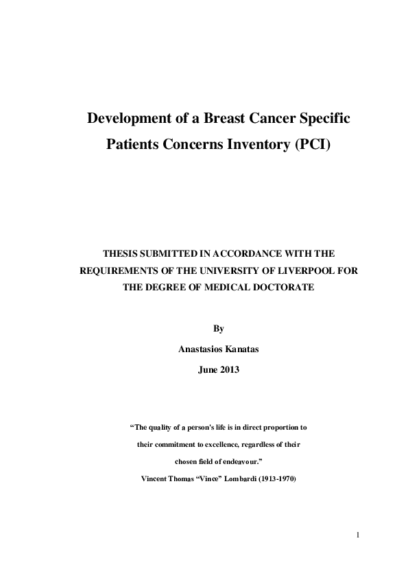 (PDF) Development Of A Breast Cancer Specific PatientsConcerns ...