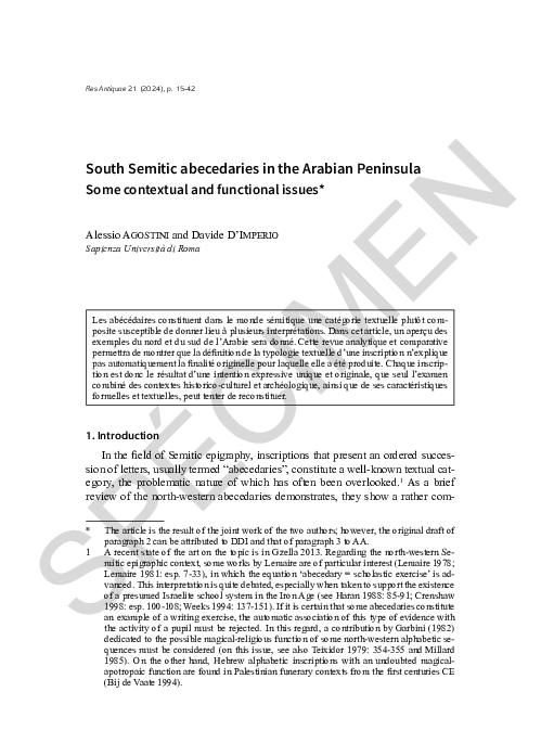 (PDF) South Semitic abecedaries in the Arabian Peninsula. Some ...
