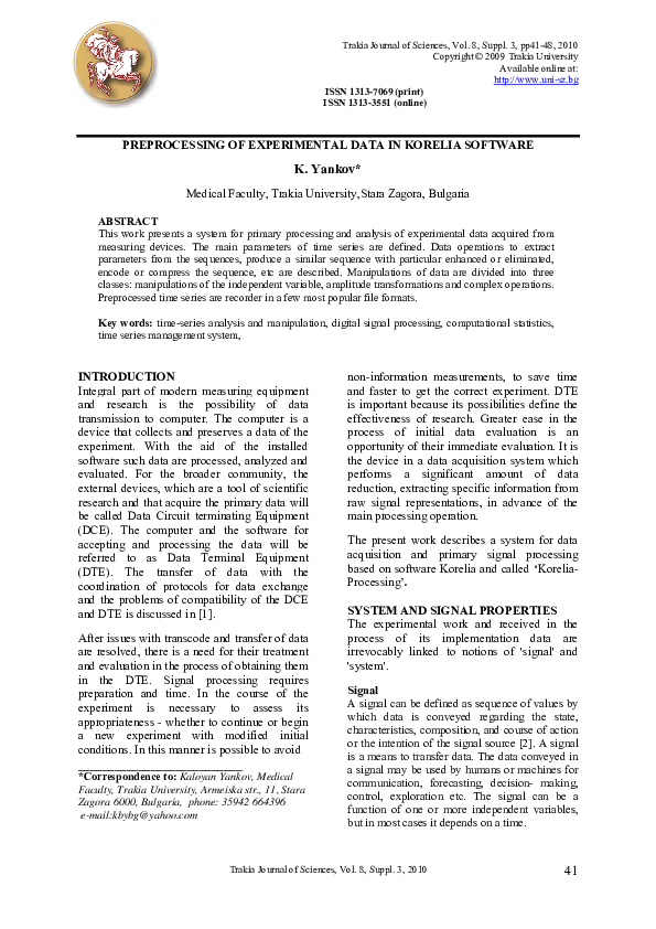 (PDF) Preprocessing of Experimental Data in Korelia Software
