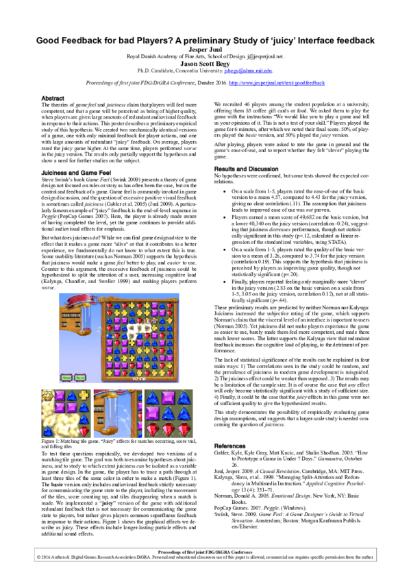 (PDF) Good Feedback for bad Players? A preliminary Study of ‘juicy ...