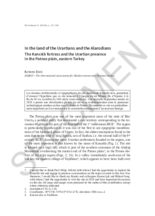 (PDF) In the land of the Urartians and the Alarodians. The Kancıklı ...