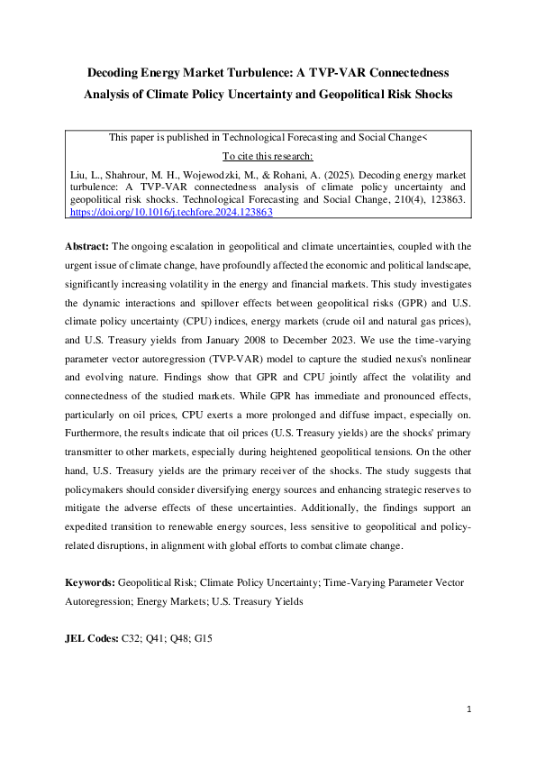 (PDF) Decoding Energy Market Turbulence: A TVP-VAR Connectedness Analysis of Climate Policy ...