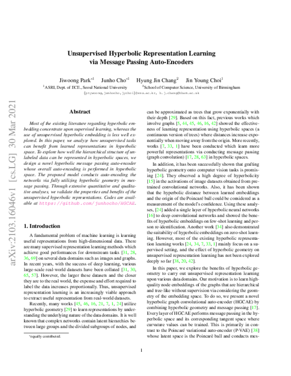 (PDF) Unsupervised Hyperbolic Representation Learning via Message Passing Auto-Encoders | Hyung ...