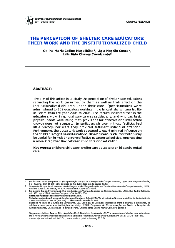 (PDF) The perception of shelter care educators: their work and the ...