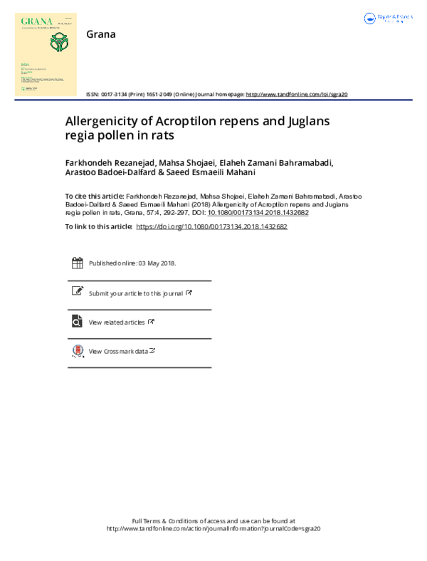 (PDF) Allergenicity of Acroptilon repens and Juglans regia pollen in rats