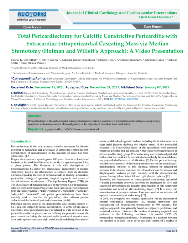 (PDF) Total Pericardiectomy for Calcific Constrictive Pericarditis with ...