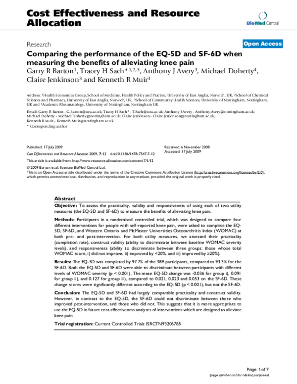 (PDF) Comparing the performance of the EQ-5D and SF-6D when measuring ...