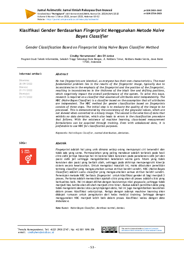 (PDF) Klasifikasi Gender Berdasarkan Fingerprint Menggunakan Metode ...