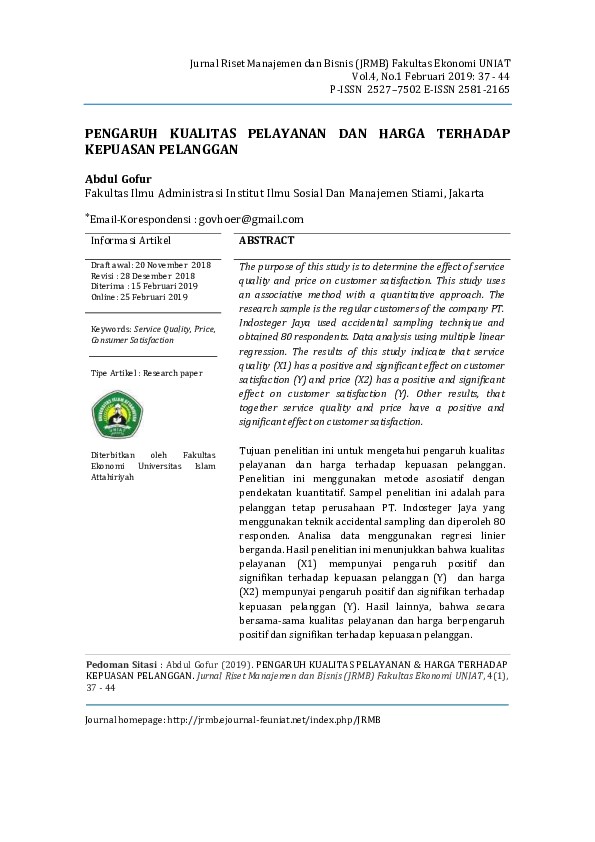 (PDF) Pengaruh Kualitas Pelayanan Dan Harga Terhadap Kepuasan Pelanggan