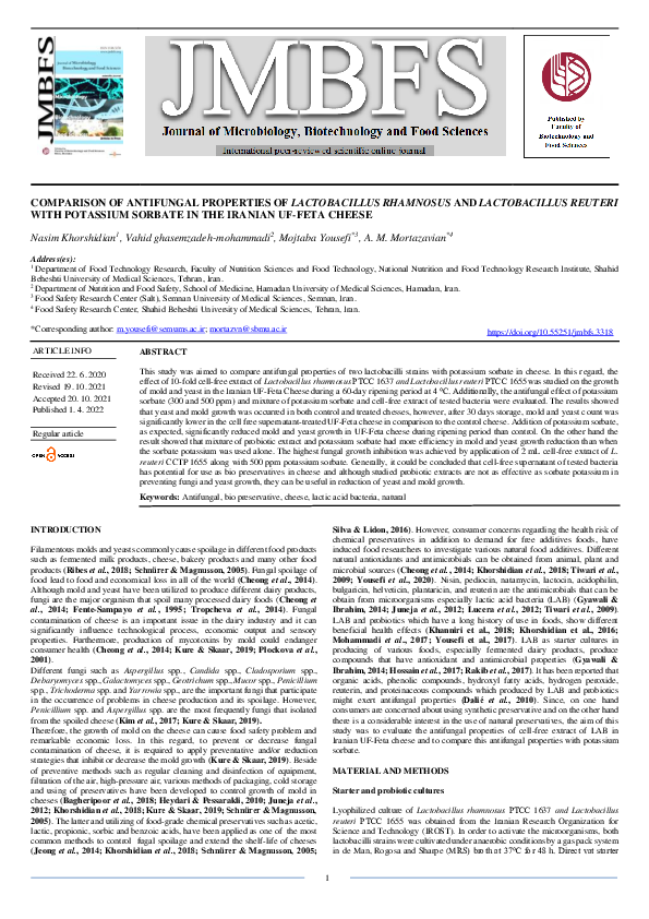 (PDF) Comparison of Antifungal Properties of Lactobacillus Rhamnosus and Lactobacillus Reuteri ...
