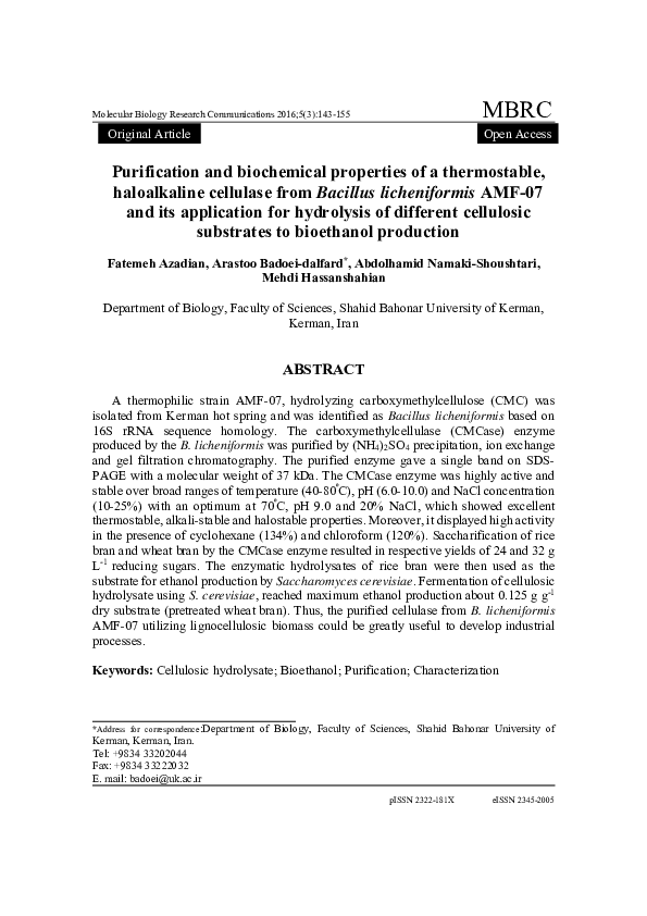 (PDF) Purification and biochemical properties of a thermostable ...