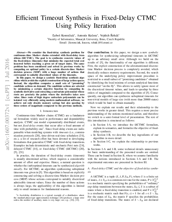 (PDF) Efficient Timeout Synthesis in Fixed-Delay CTMC Using Policy ...