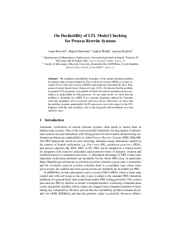 (PDF) On decidability of LTL model checking for process rewrite systems