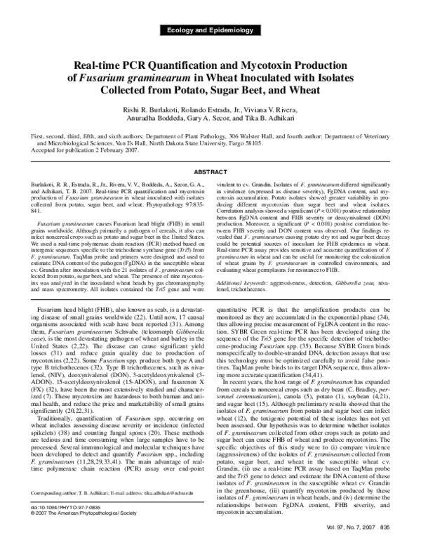 (PDF) Real-time PCR Quantification and Mycotoxin Production of Fusarium ...