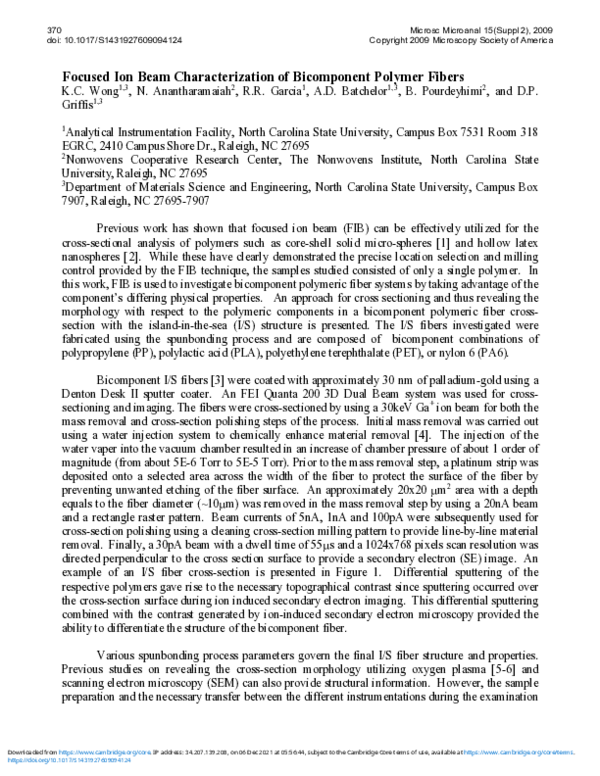 (PDF) Focused Ion Beam Characterization of Bicomponent Polymer Fibers