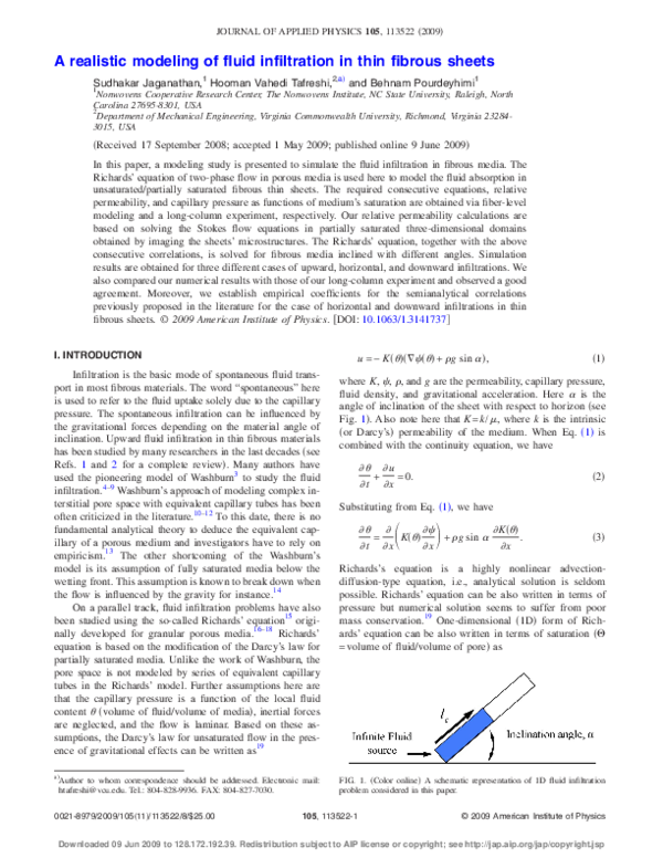 (PDF) A realistic modeling of fluid infiltration in thin fibrous sheets