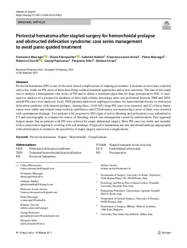 (PDF) Perirectal hematoma after stapled surgery for hemorrhoidal ...