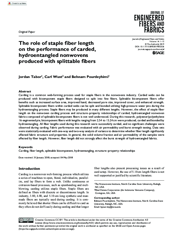 (PDF) The role of staple fiber length on the performance of carded ...