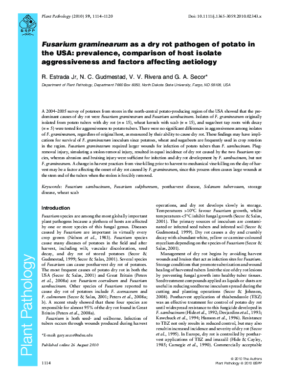 (PDF) Fusarium graminearum as a dry rot pathogen of potato in the USA ...