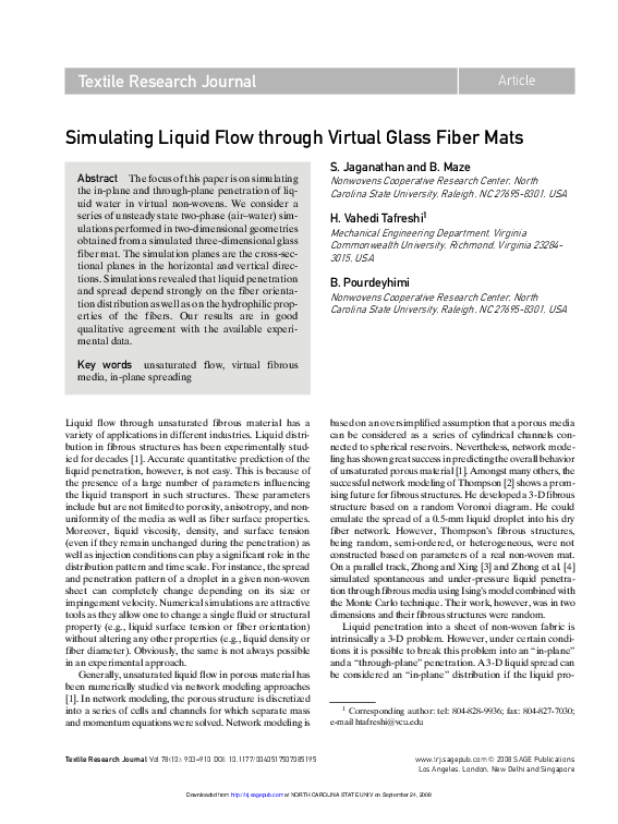 (PDF) Simulating Liquid Flow through Virtual Glass Fiber Mats