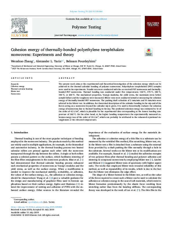 (PDF) Cohesion energy of thermally-bonded polyethylene terephthalate ...
