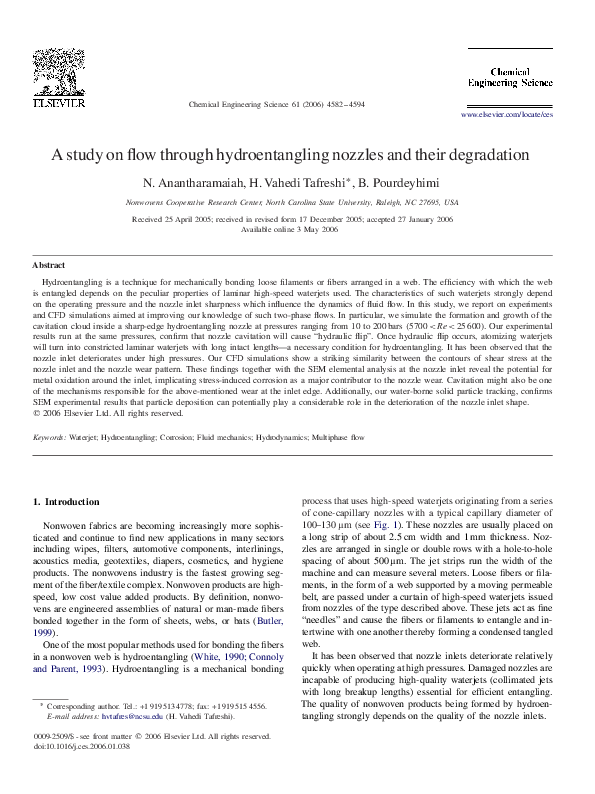 (PDF) A study on flow through hydroentangling nozzles and their degradation