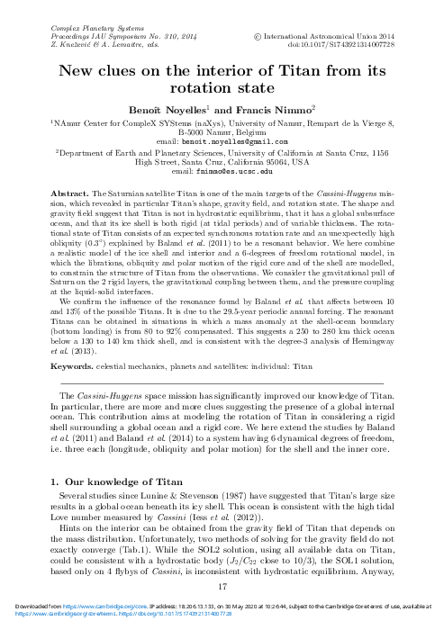 (PDF) New clues on the interior of Titan from its rotation state