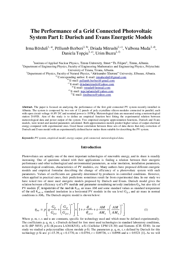 (PDF) The Performance of a Grid Connected Photovoltaic System Part I ...