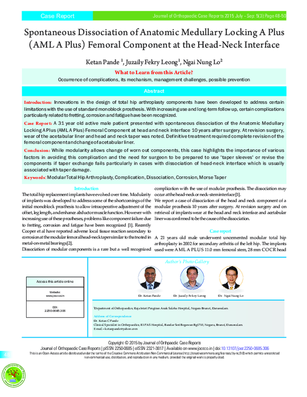 (PDF) Spontaneous Dissociation of Anatomic Medullary Locking A Plus ...