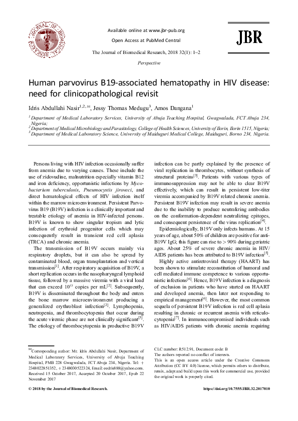 (PDF) Human parvovirus B19-associated hematopathy in HIV disease: need ...